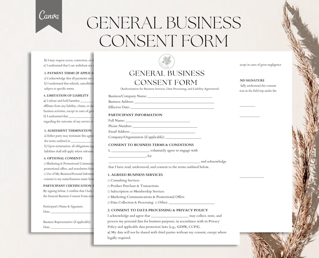 General Business Consent Form Template PDF, Canva - Etsy