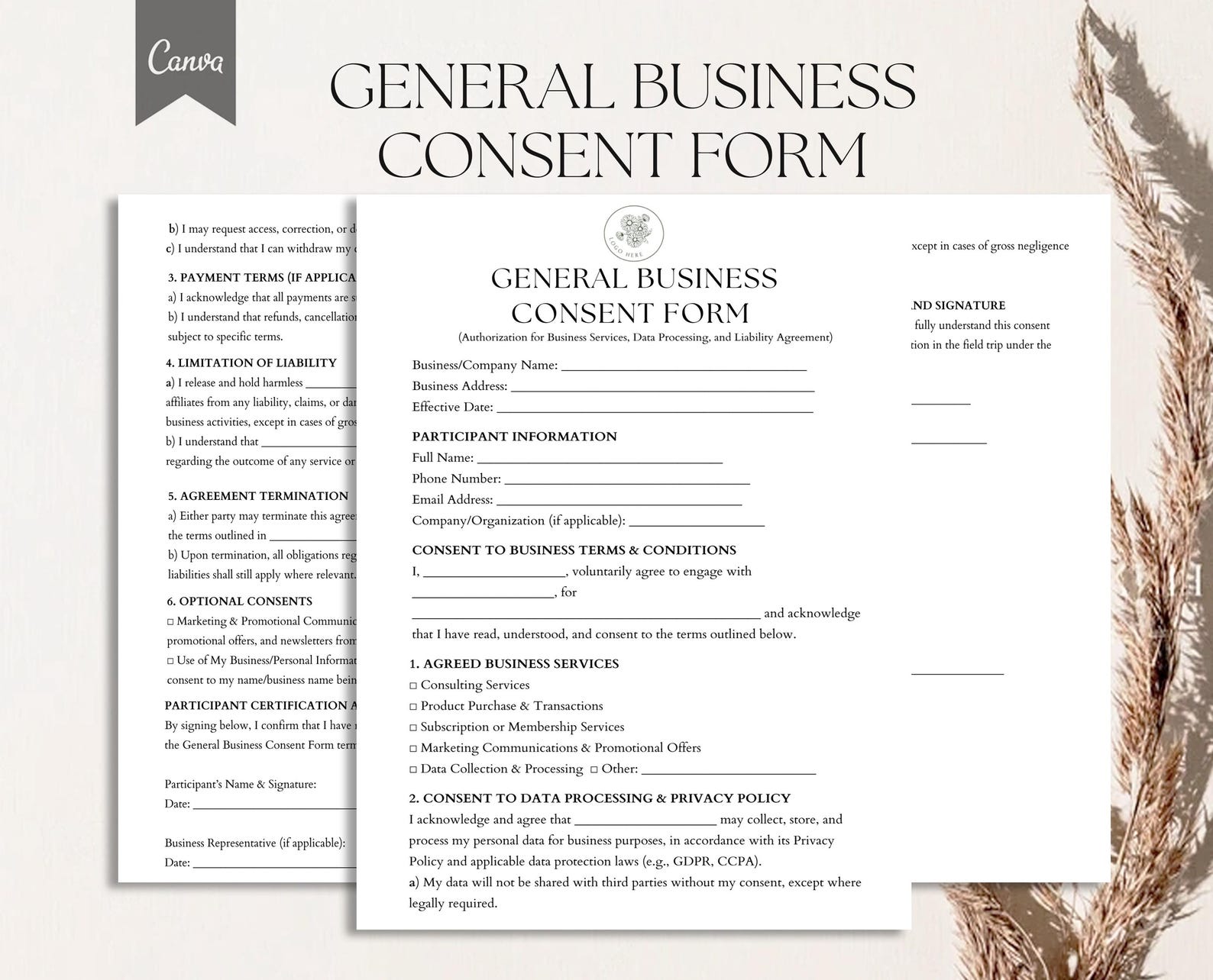 General Business Consent Form Template PDF, Canva - Etsy