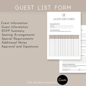 Guest List Form Template, Pdf, Canva - Etsy UK