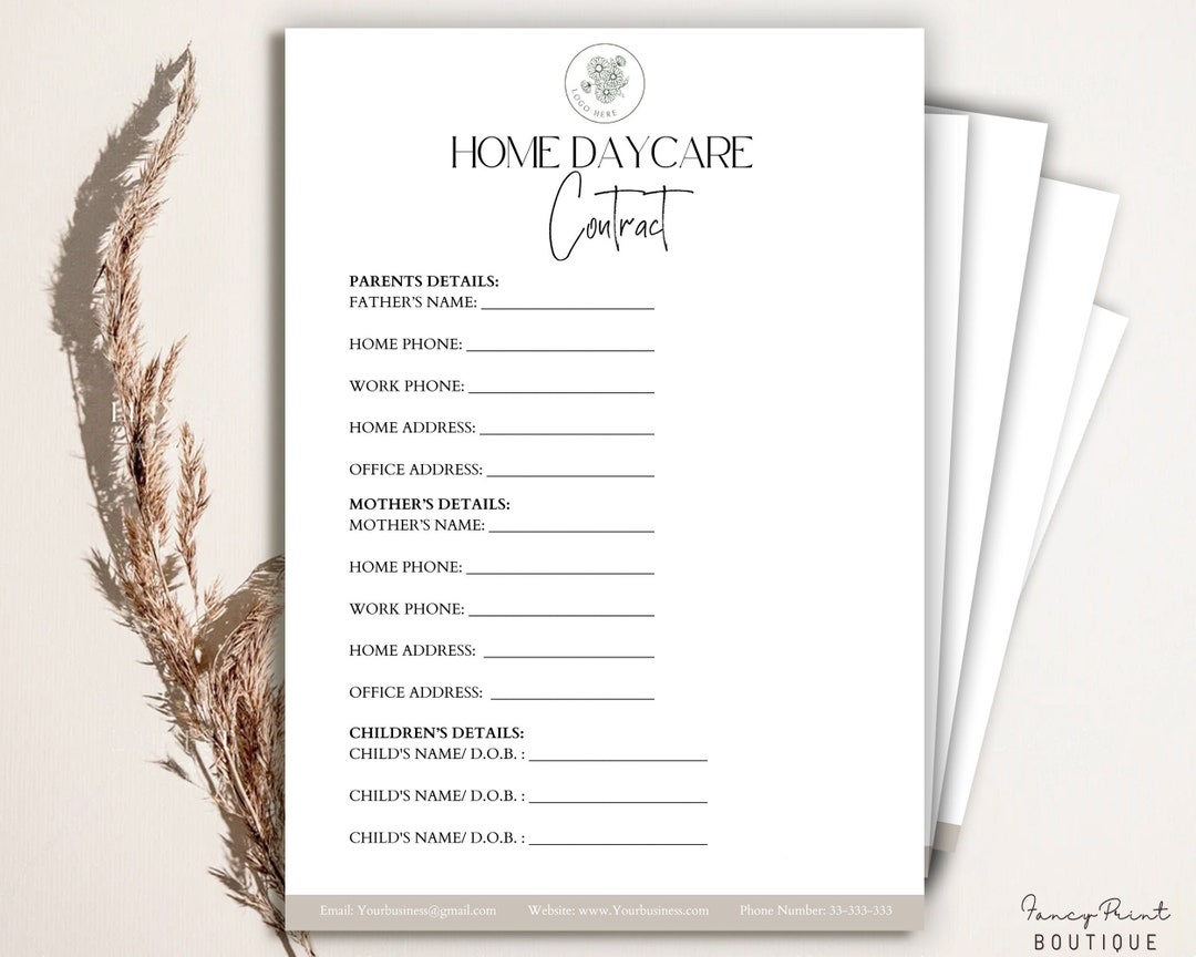 Editable Home Daycare Contract Template, Home Daycare Agreement Form ...