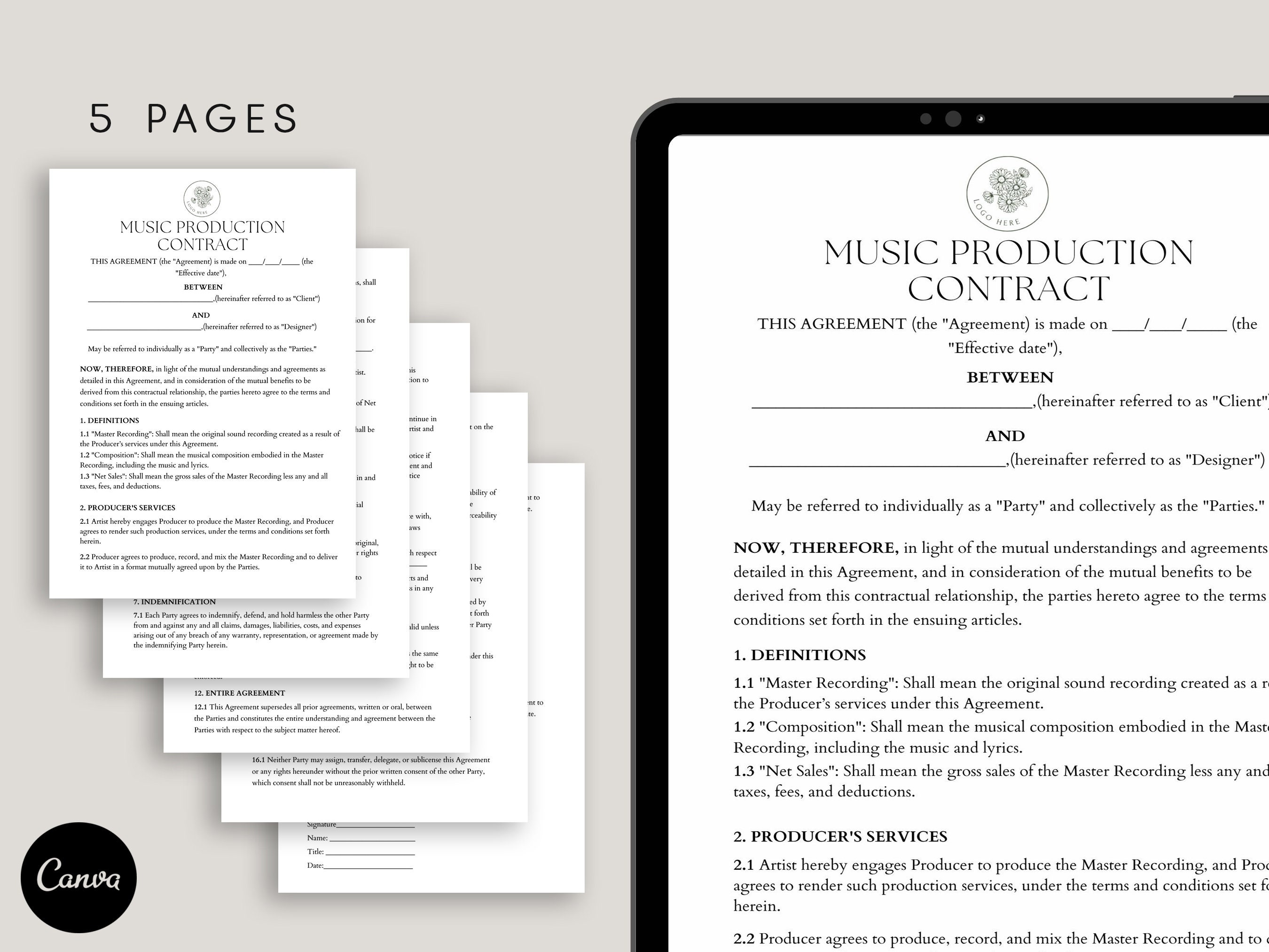 Music Production Agreement, Music Producer Contract Template, Music ...