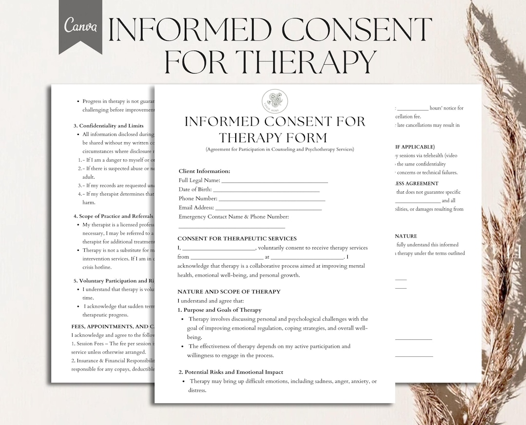 Informed Consent for Therapy Form Template, Therapy Consent Agreement ...