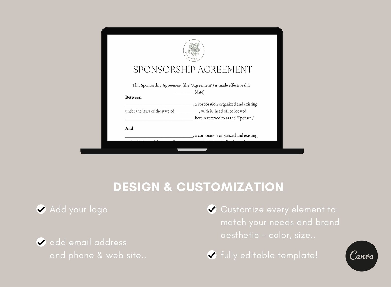 Sponsorship Contract Template, Event Sponsorship Agreement, Editable ...