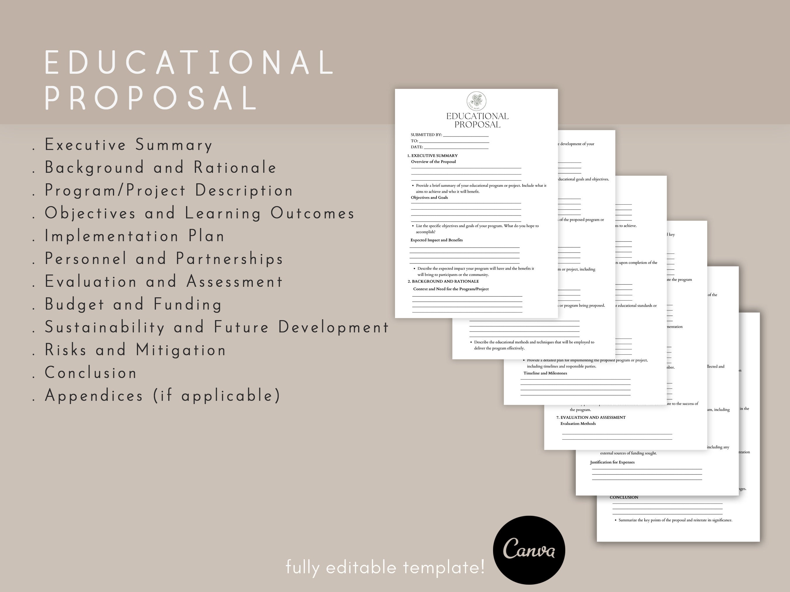 Educational Proposal Template Form, Pdf, Canva - Etsy