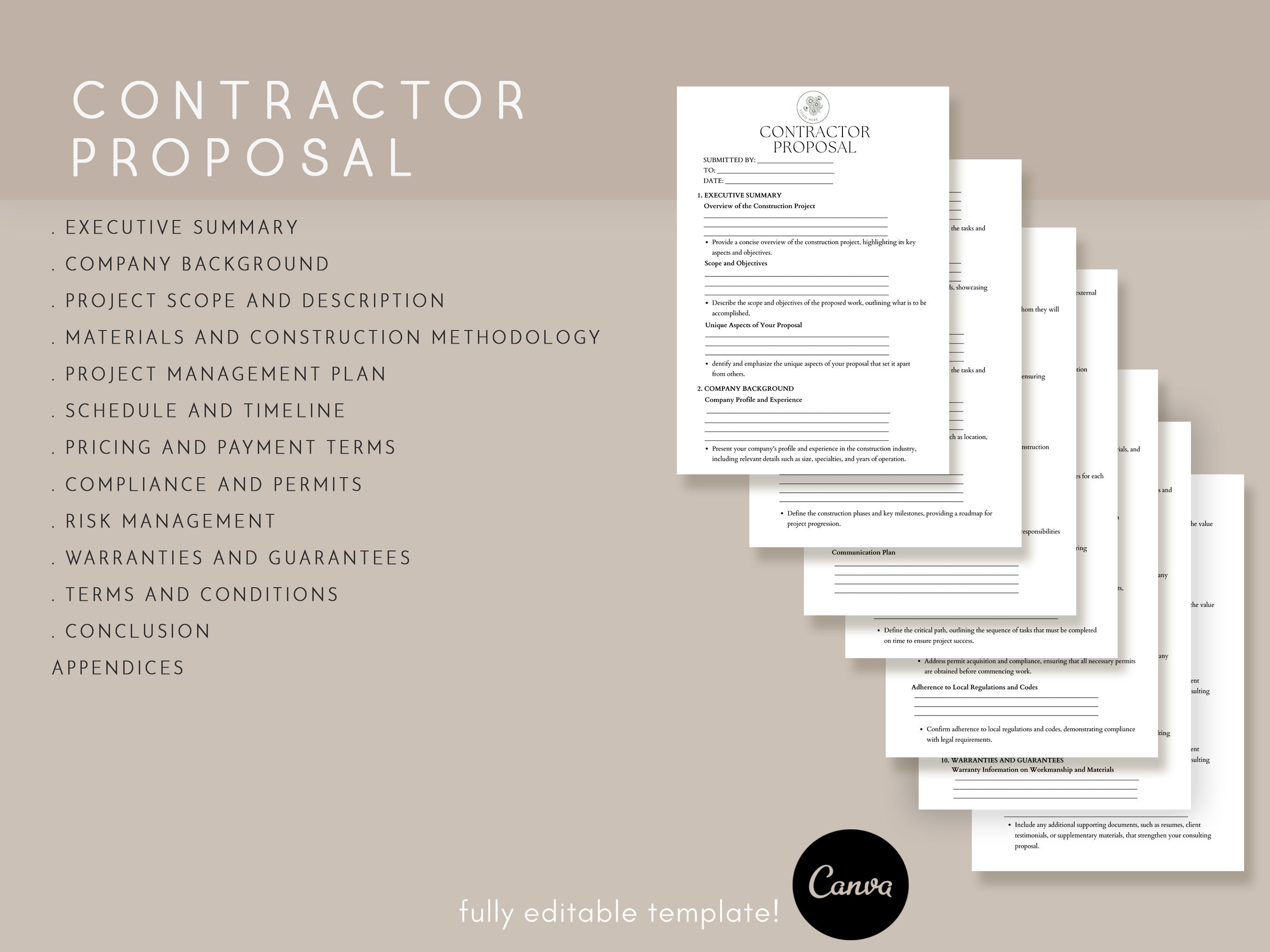 Contractor Proposal Template, Project Proposal Services, Pdf, Canva - Etsy