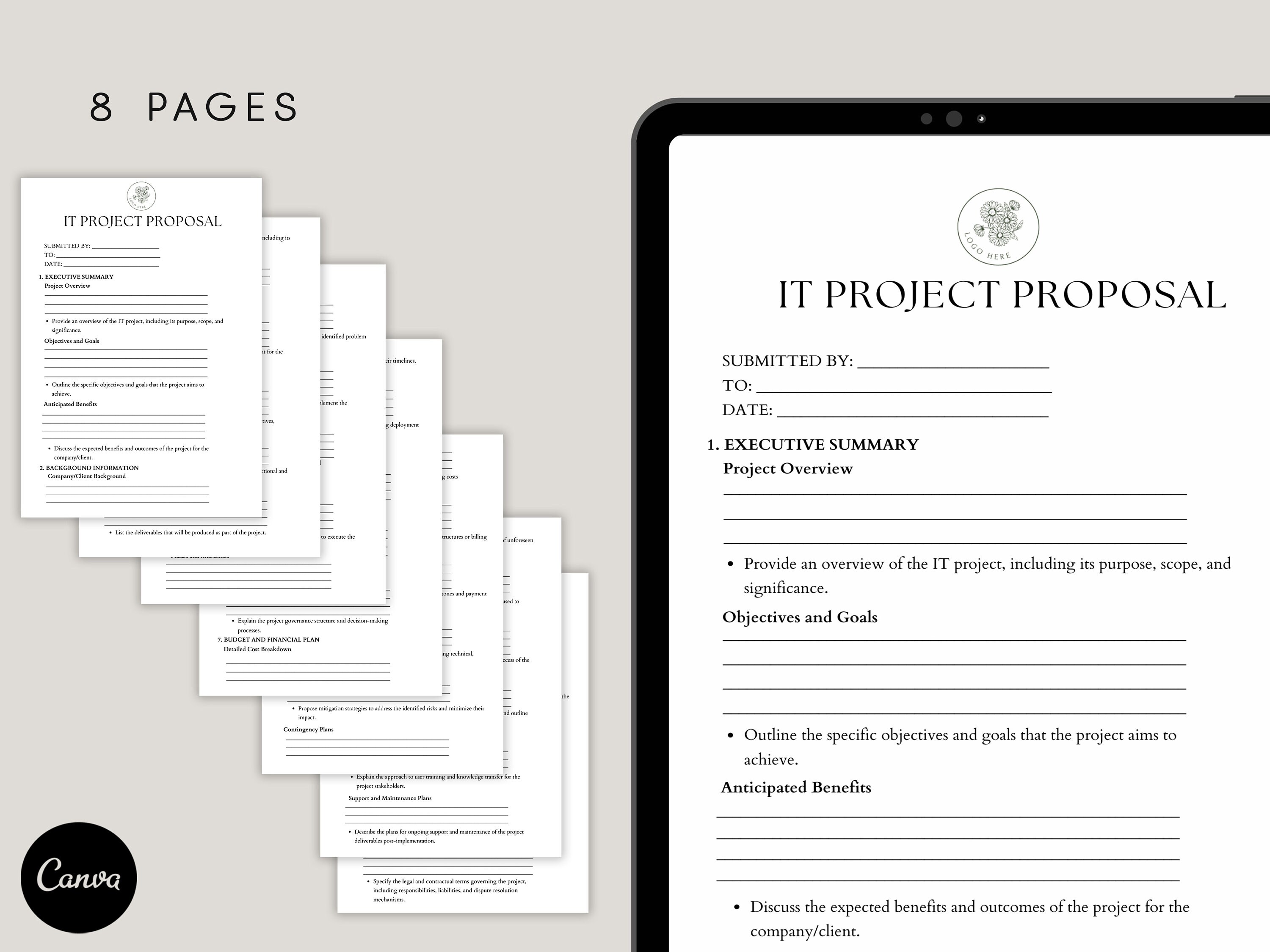 IT Project Proposal Template, Digital Project Proposal Form Pdf, Canva ...