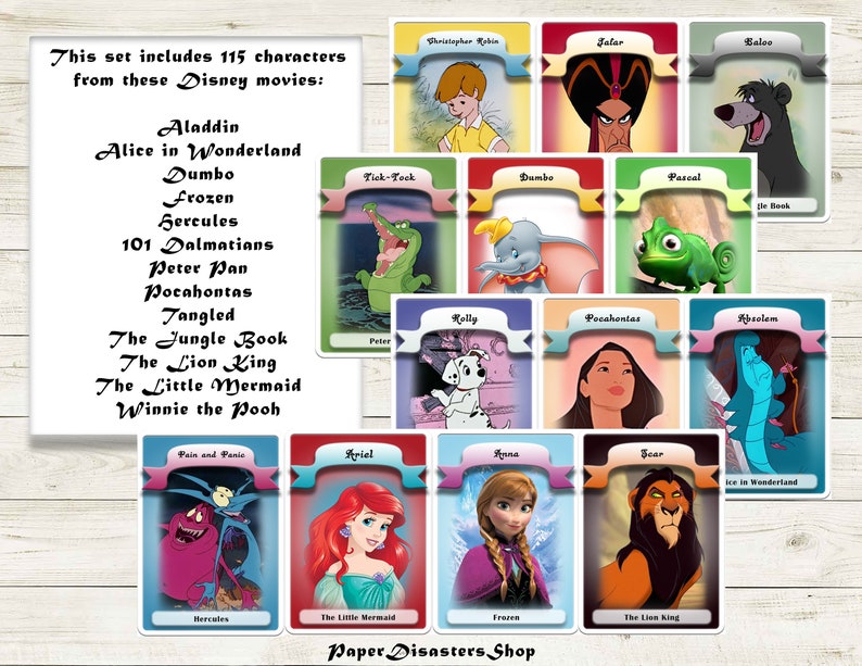 115 Disney Cards (set 1) - Printable - for Collection, Games, Birthday ...
