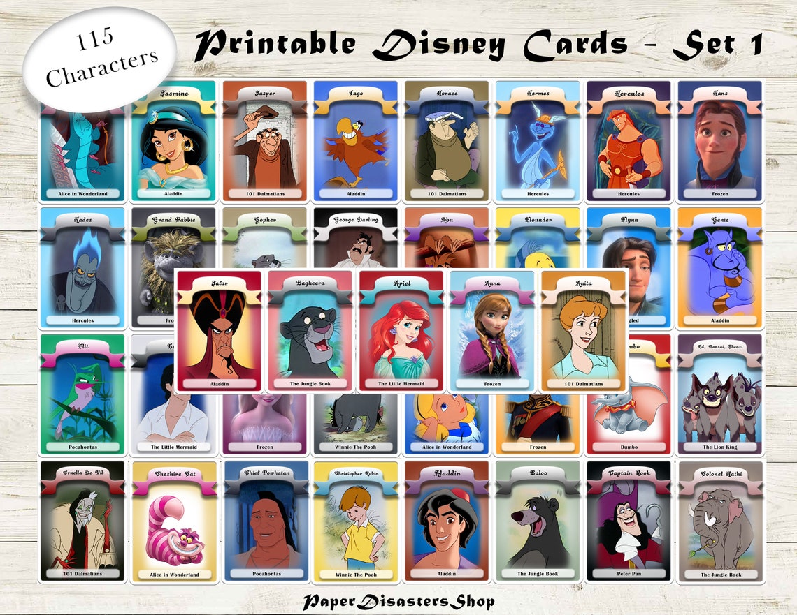 115 Disney Cards set 1 Printable for Collection, Games, Birthday ...