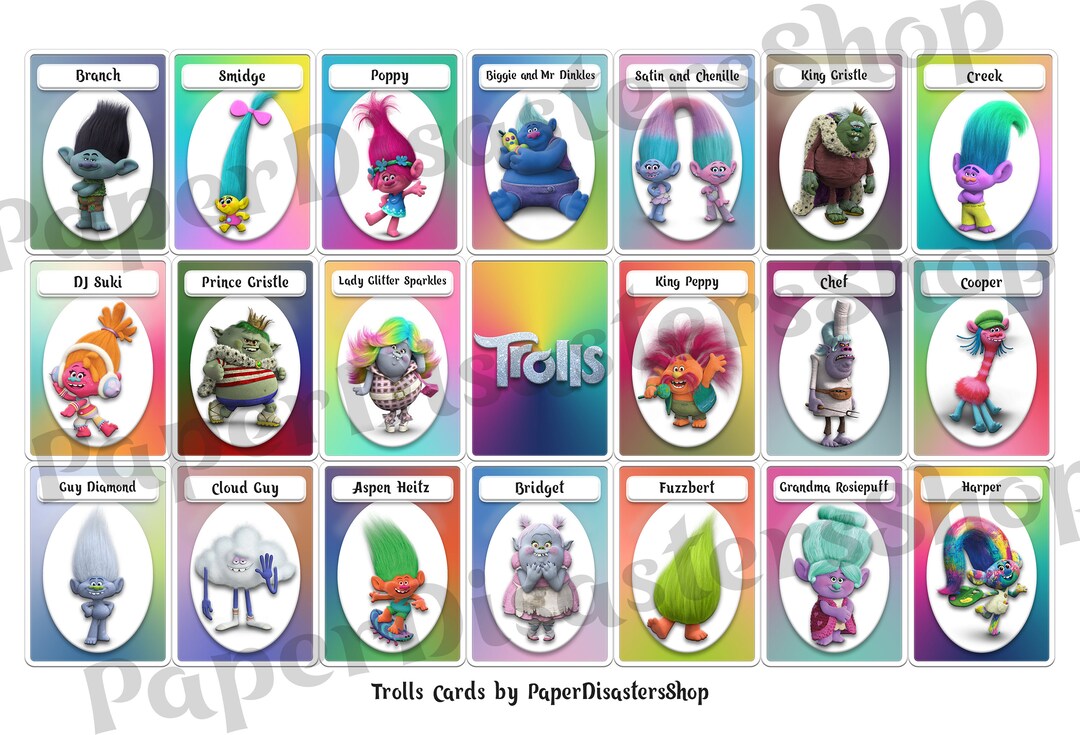 21 Trolls Cards for Print, Collecting, Trading, Games, Rewards (DIGITAL ...