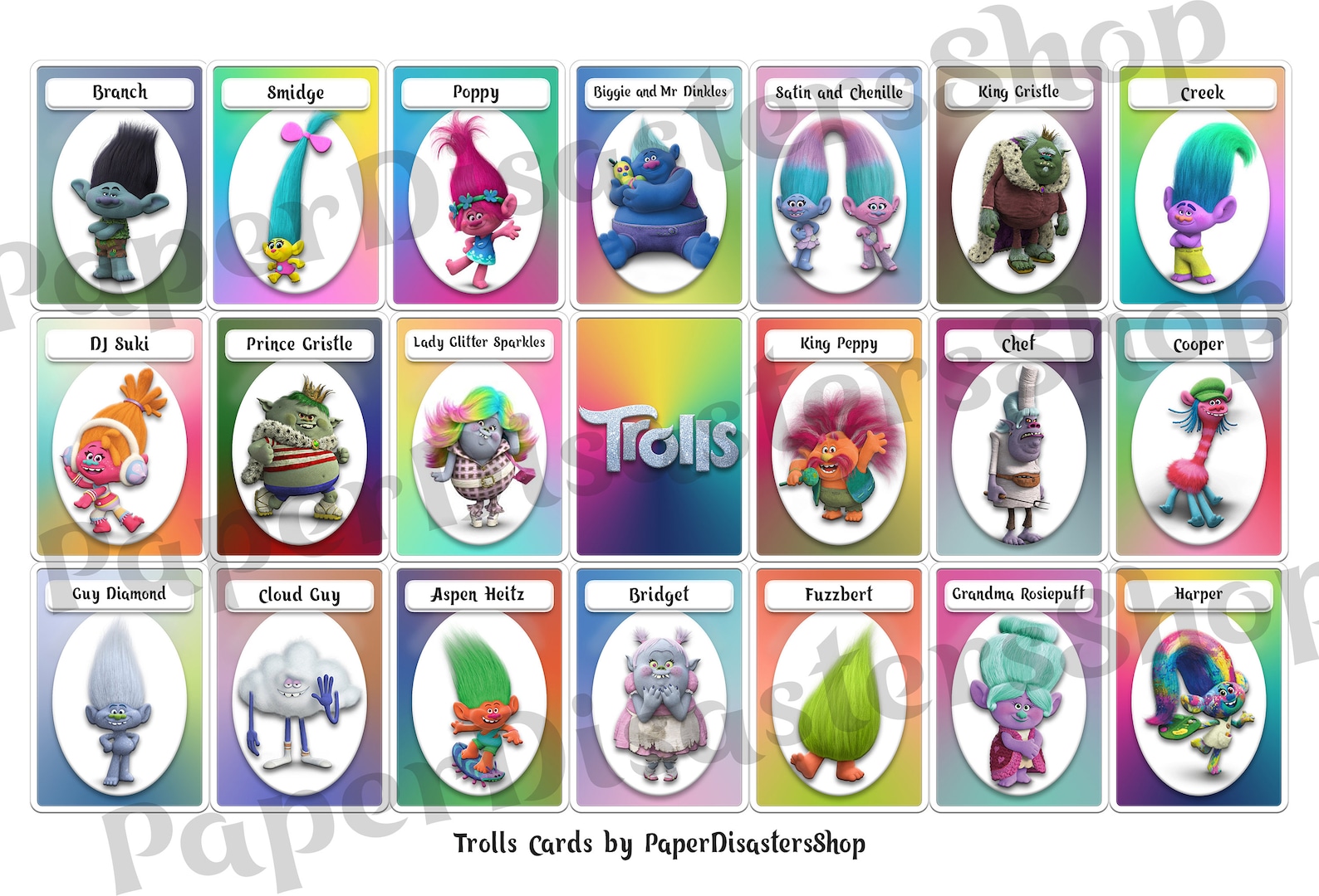21 Trolls Cards for Print, Collecting, Trading, Games, Rewards (DIGITAL ...