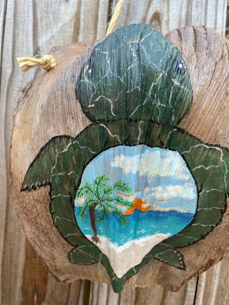 Turtle. Hand Painted Palm Frond. Turtle Palm Frond. Sunset Turtle - Etsy