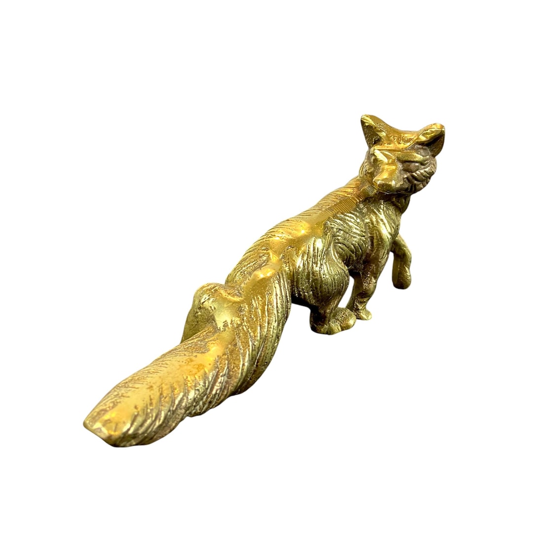 Vintage App 1.4k Solid Brass Fox Figurine Great Detail Fox Paperweight ...