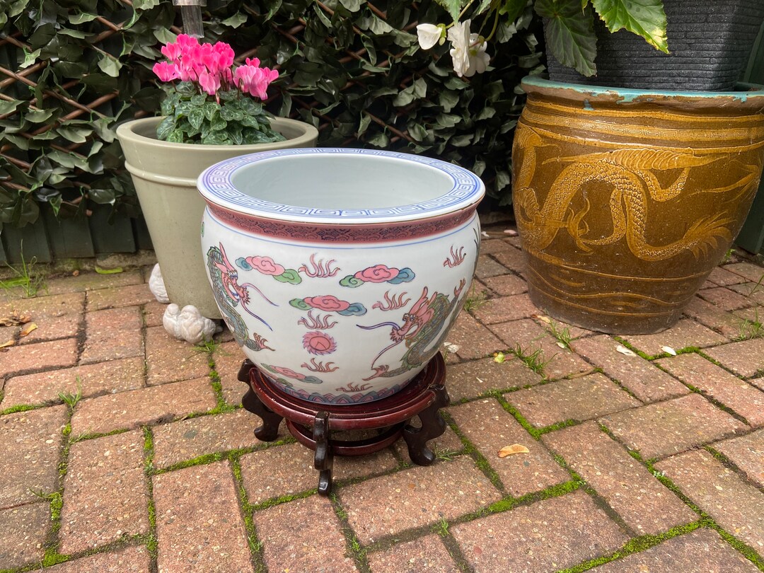Vintage Oriental Chinese Ceramic Fish Bowl Planter Depicting a - Etsy