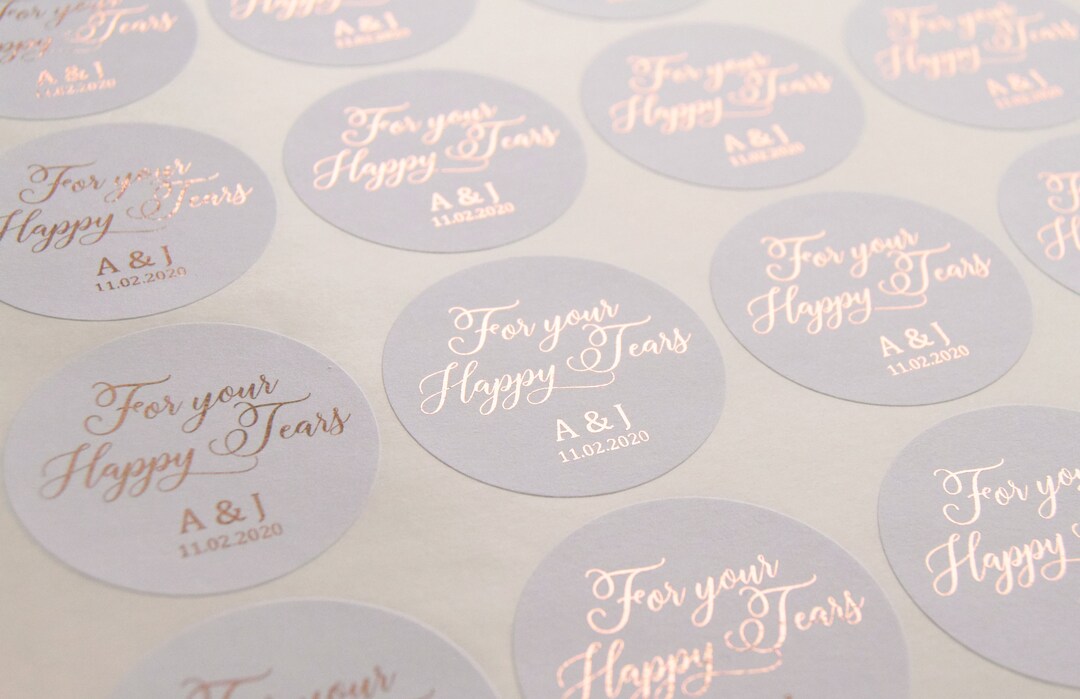 Happy Tears Stickers, Happy Tears Labels, Foil Wedding Stickers, Grey ...