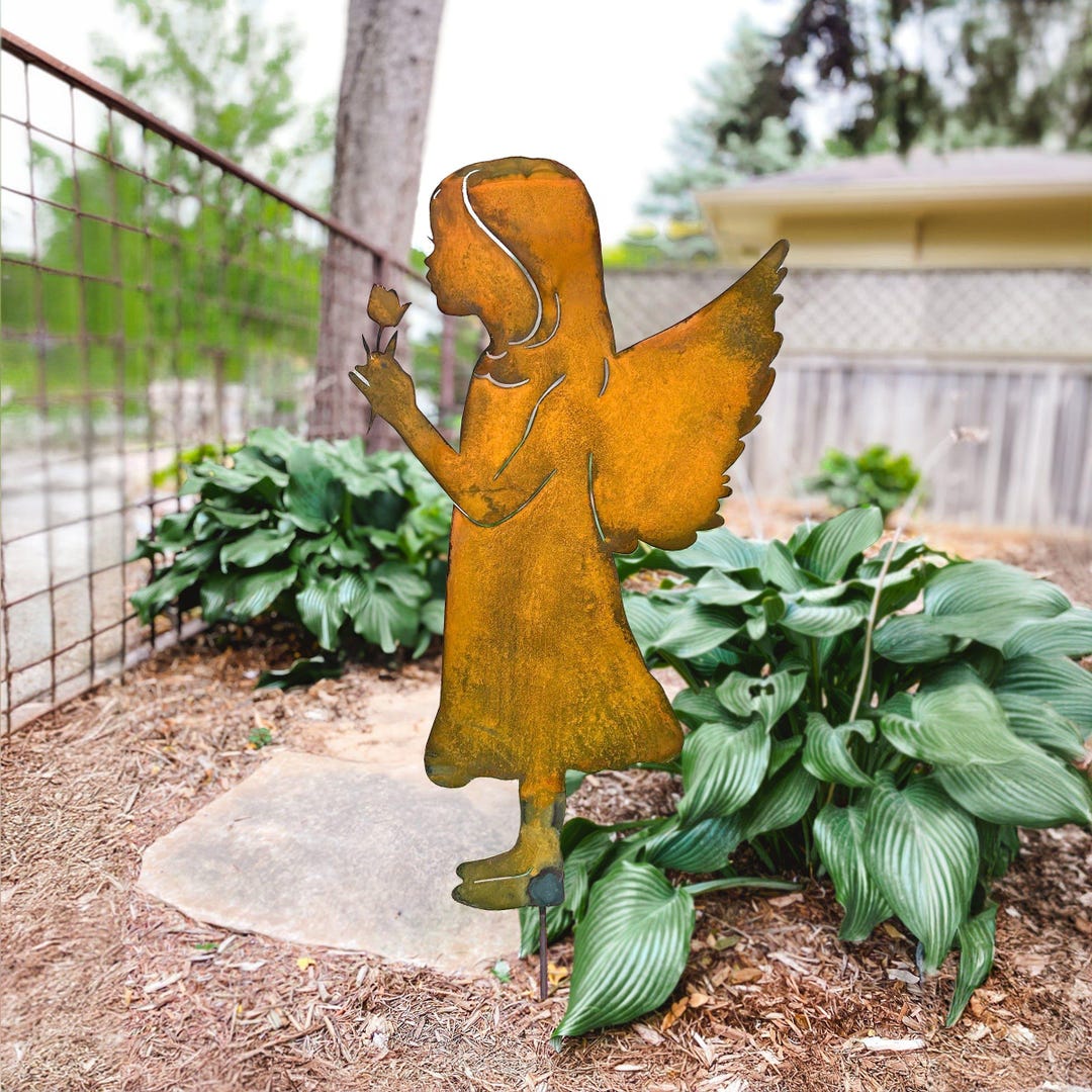 Angel Figure Metal Garden Sculpture, Outdoor Summer Decor Angel ...