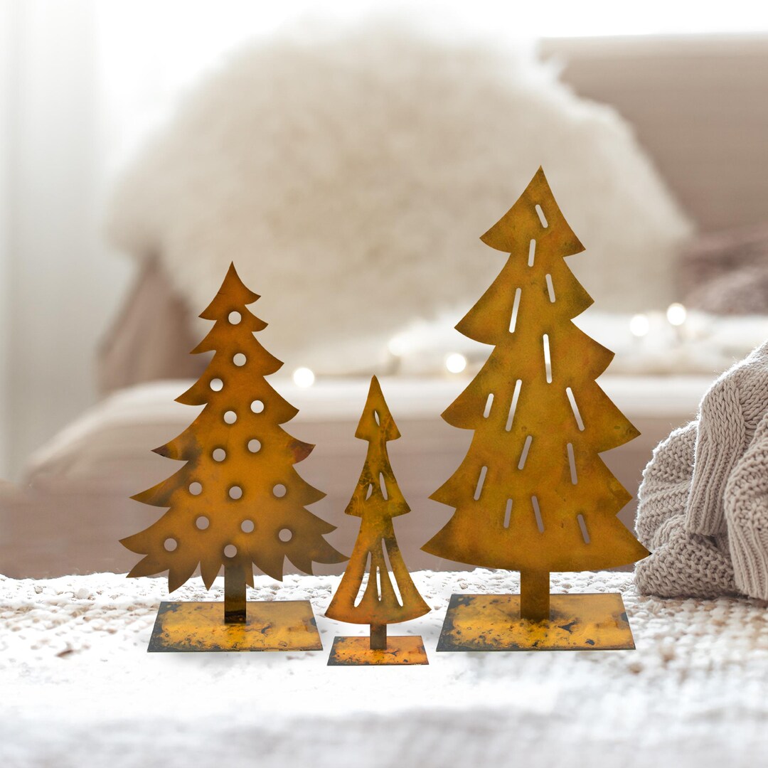 Rustic Metal Tabletop Christmas Tree Decor, Patina Holiday Mantel ...