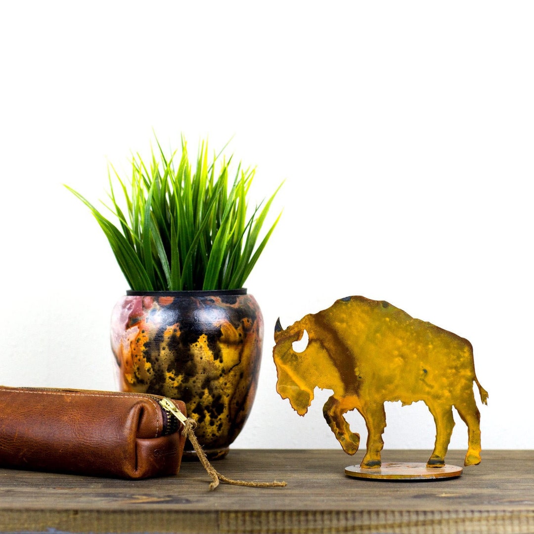Metal Buffalo Table Ornament, Western Tabletop Metal Bison, Steel ...