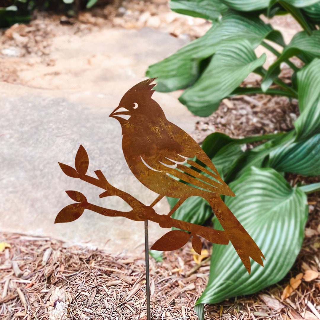 Cardinal Bird Art Metal Garden Sculpture, Cardinal Memorial Gift Grave ...