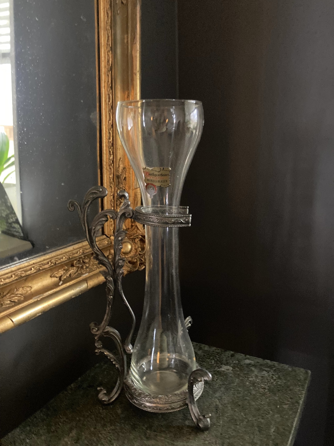 Large German Glass Mug With Metal Decoration Made in West German Home ...