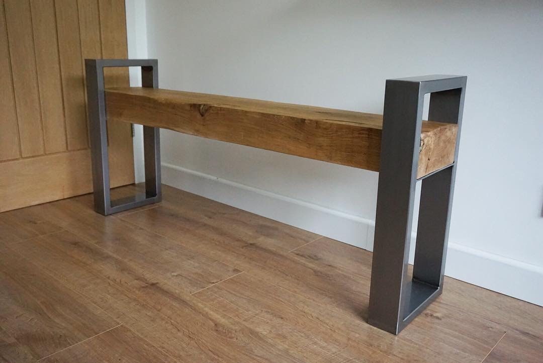 Brushed Steel and Oak Bench - Etsy