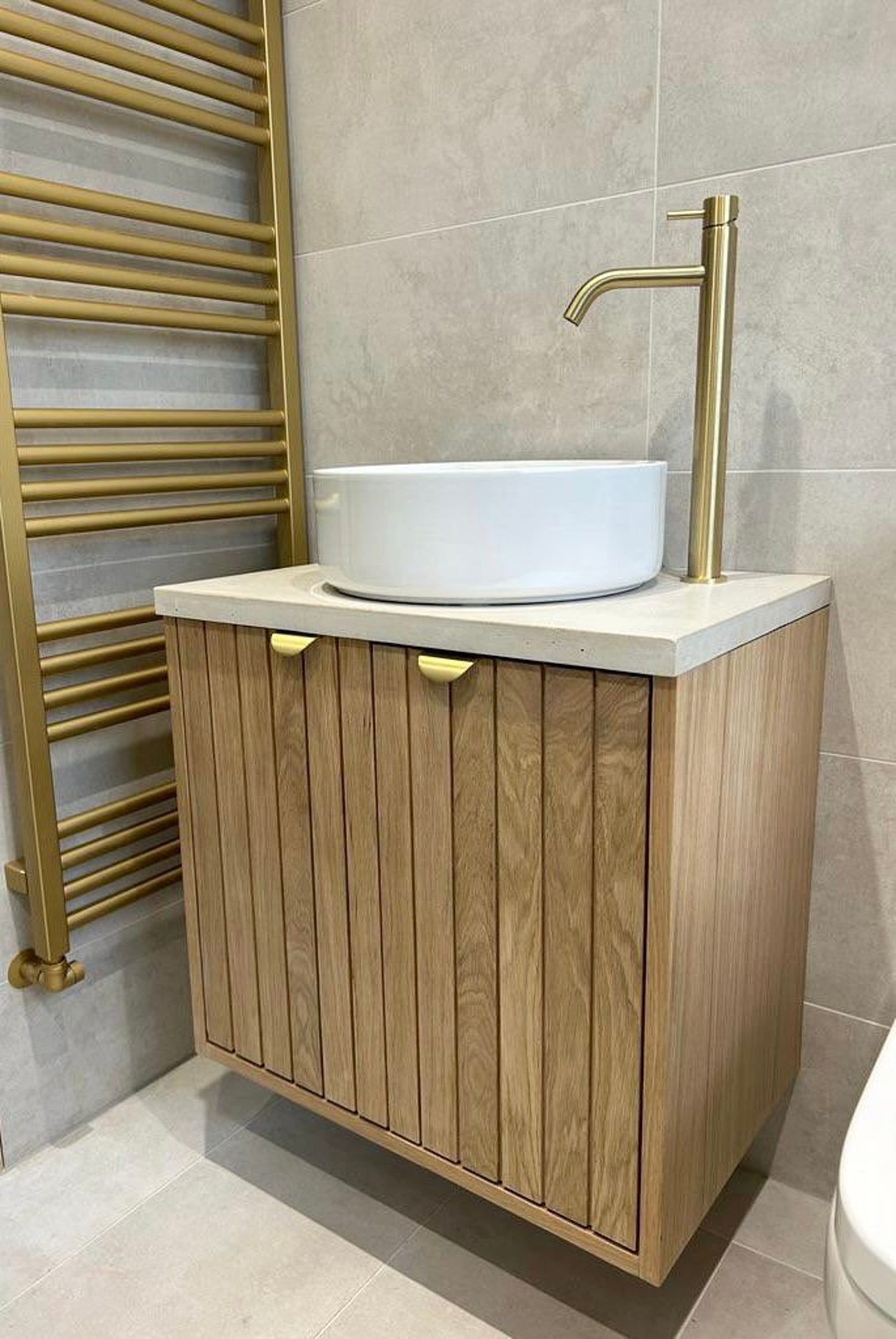 Slatted Oak Vanity Unit With Polished Concrete Top - Etsy