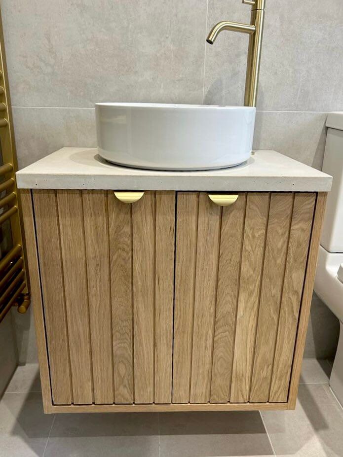 Slatted Oak Vanity Unit With Polished Concrete Top - Etsy UK