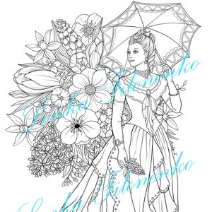 Victorian Coloring Page, Lady Manon, Victorian Fashion Coloring - PDF ...