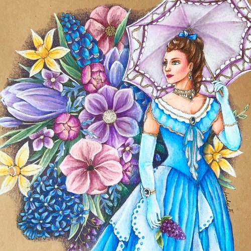 Victorian Coloring Page Lady Manon Victorian Fashion - Etsy