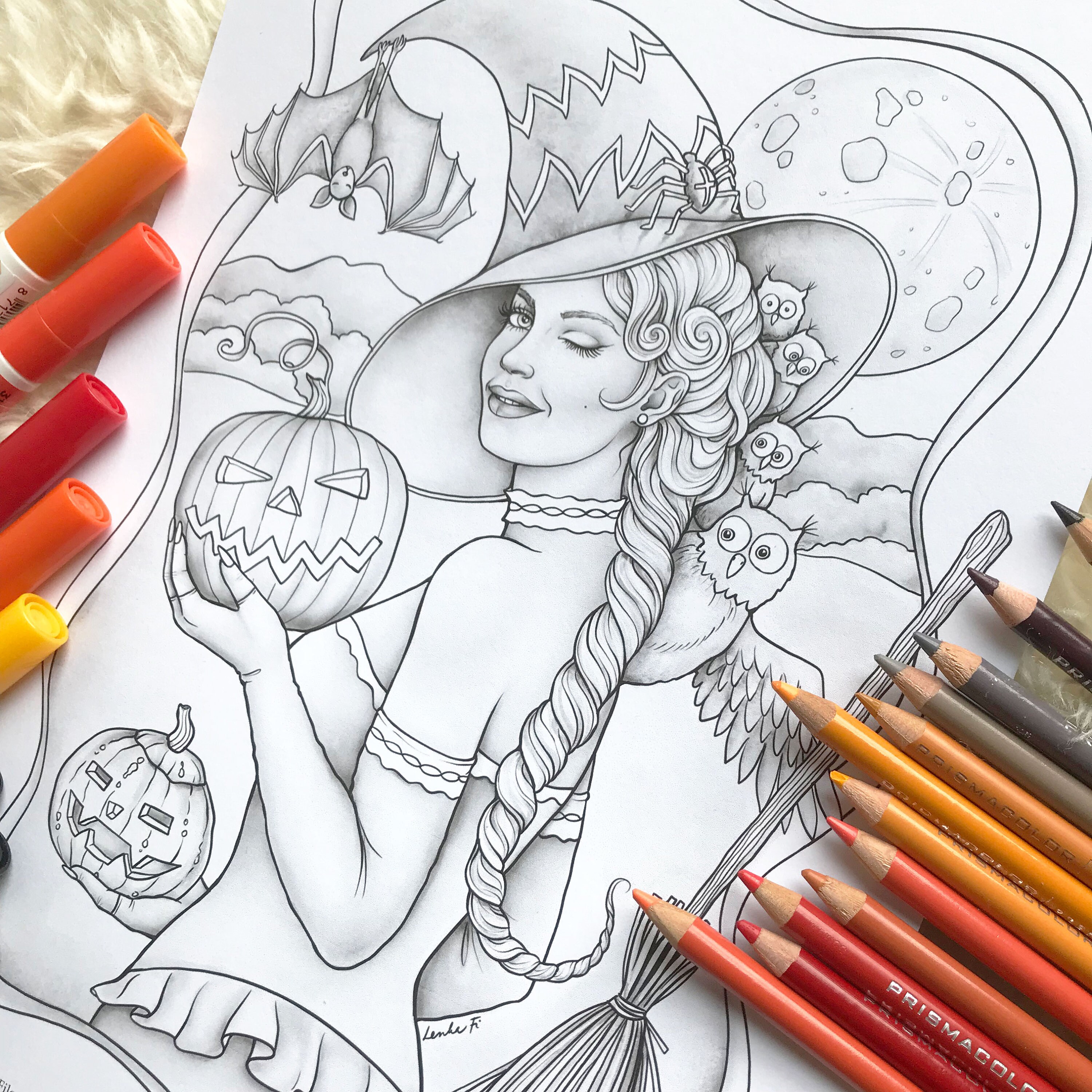 Halloween Witch Coloring Page for Adults Sexy Witch With Owls - Etsy