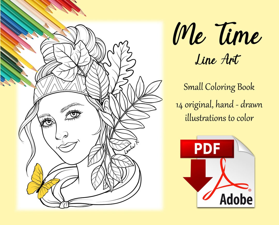 Printable Coloring Book ME TIME, 14 Illustrations, PDF Download - Etsy