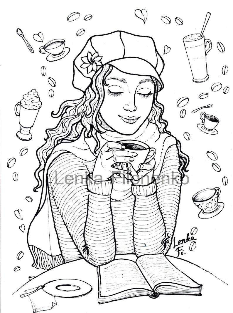 Coloring Page for Adults Coloring Page Coffee Time Adult - Etsy