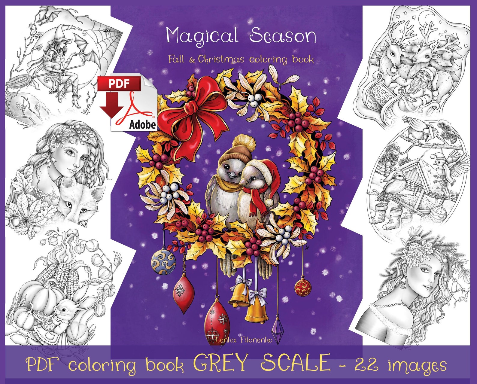 Printable Christmas Greyscale Coloring Book Magical Season - Etsy