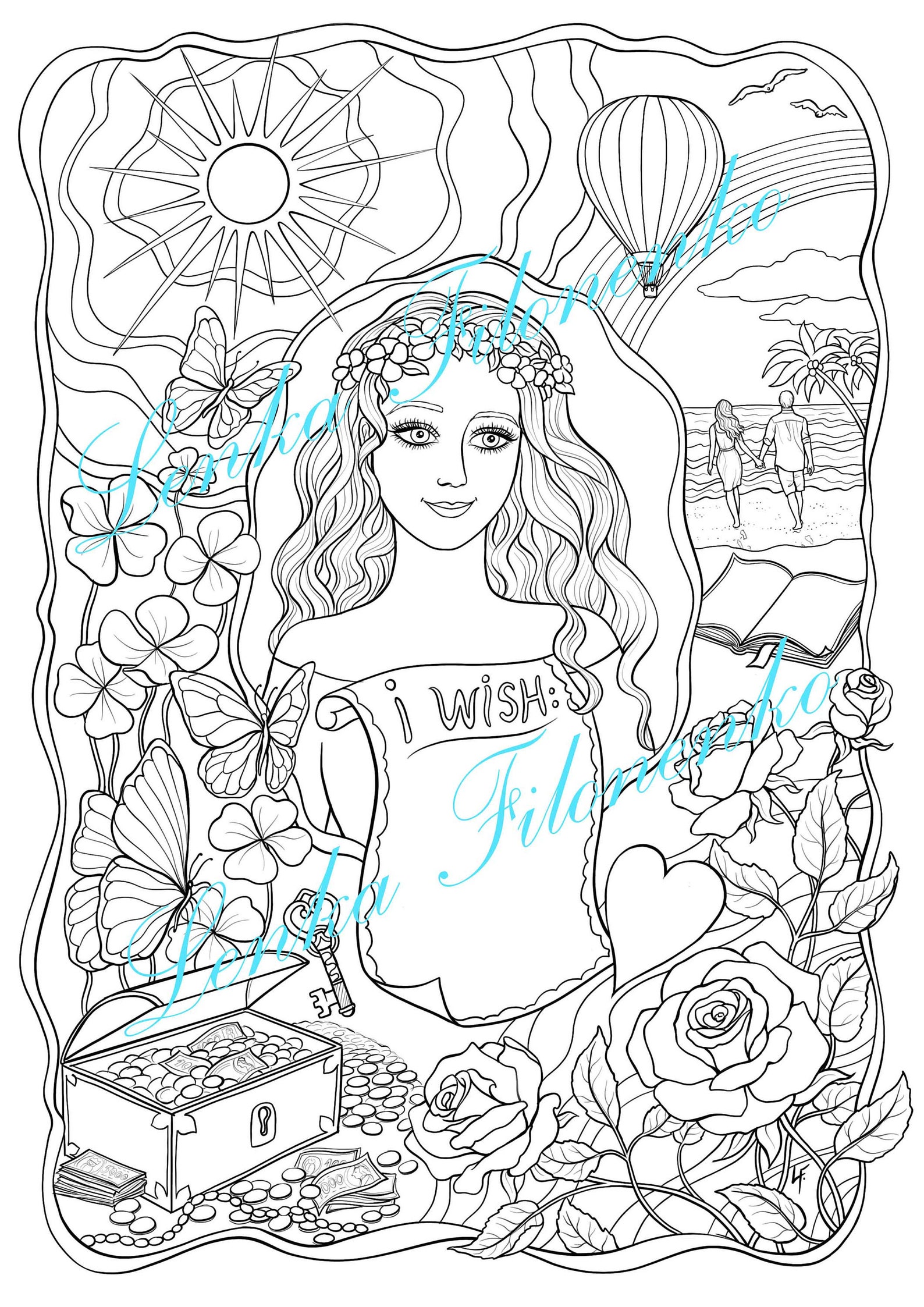 Coloring Page for Adults Make a Wish Line Art Coloring PDF - Etsy