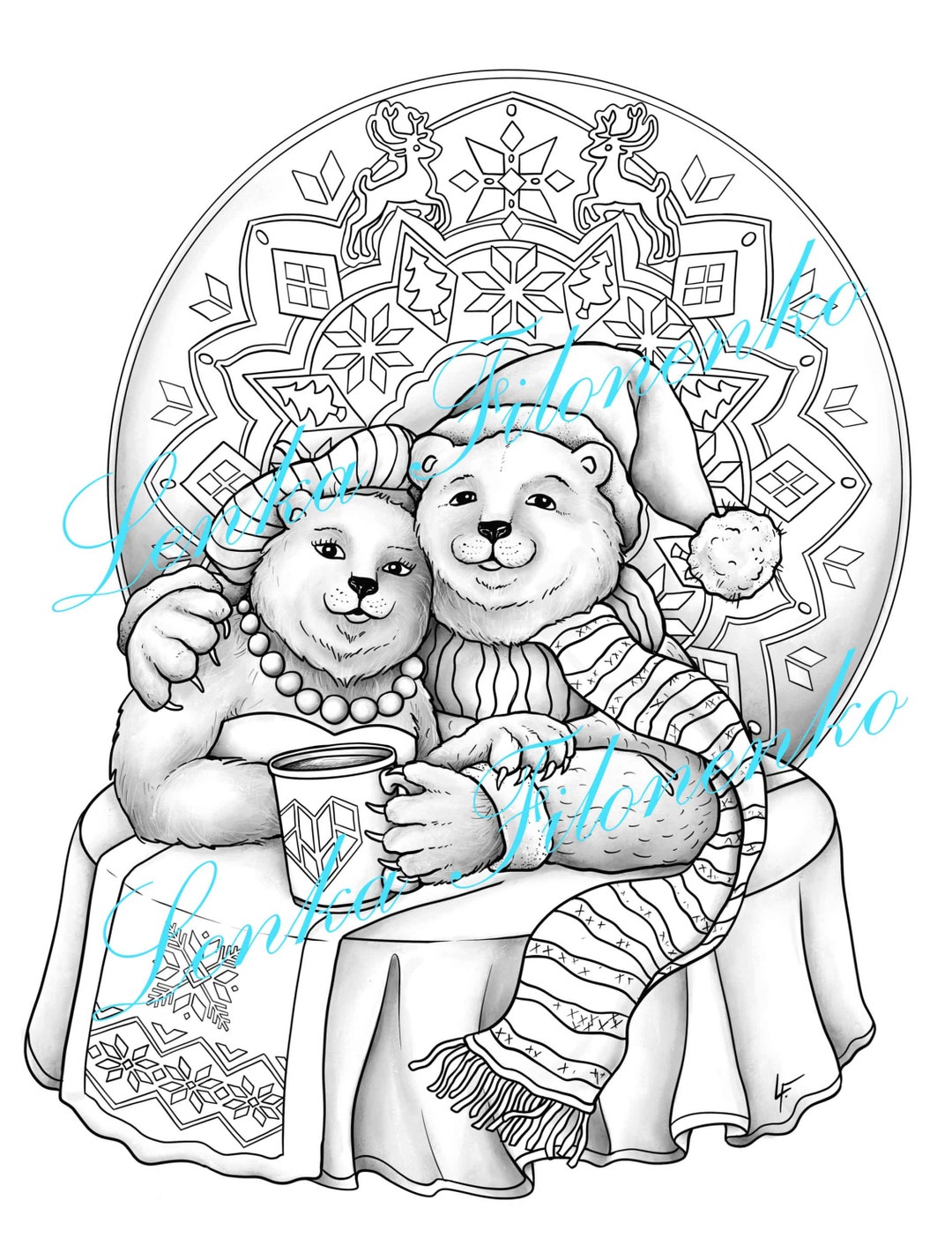 Christmas Coloring Page Winter Bears Couple (Download Now) - Etsy