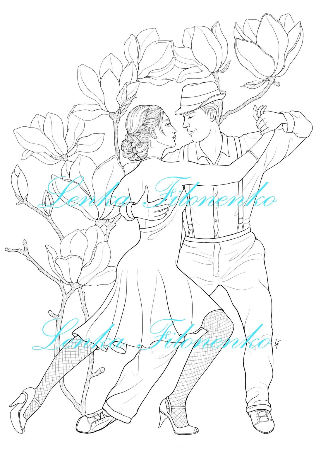 Coloring Page for Adults, Tango Dance Line Art, Coloring for Adults PDF ...