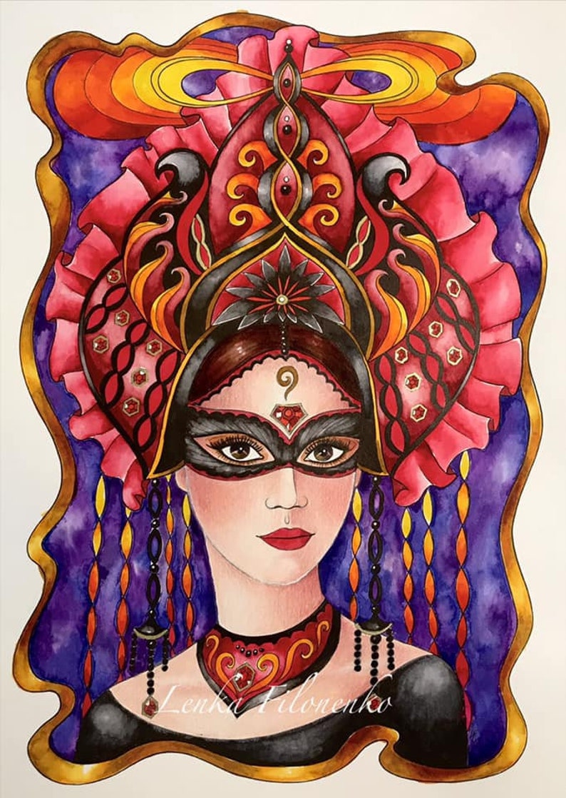 Coloring Page for Adults Lady Infinity With a Mask Line - Etsy