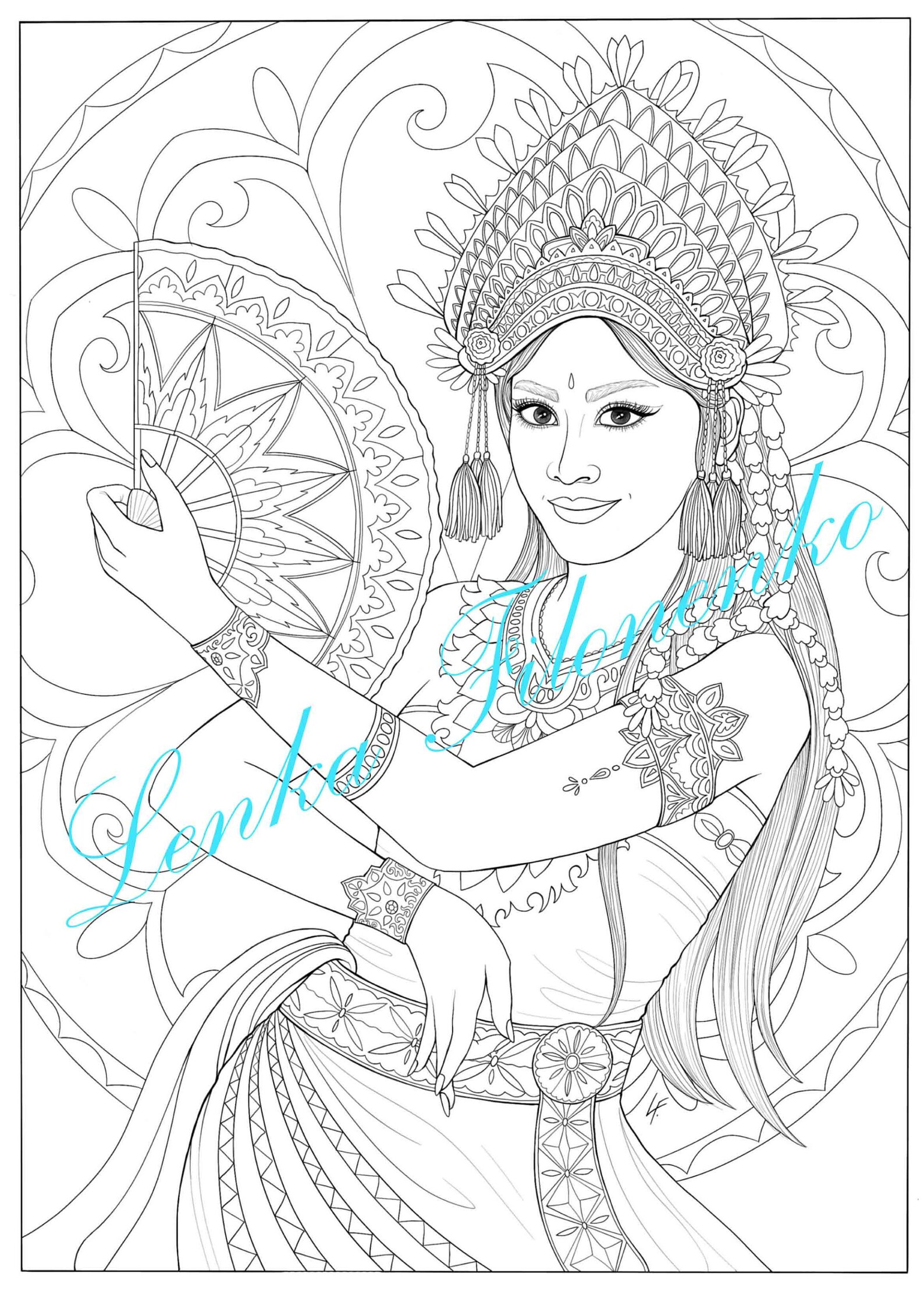 Coloring Page for Adults Bali Dancer Line Art PDF Download | Etsy