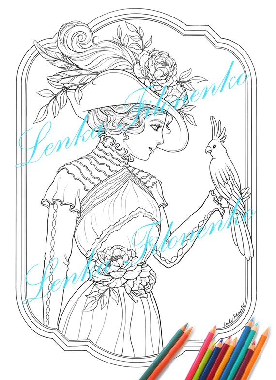 PDF download and print Lady with Basket of flowers Coloring for adults ...