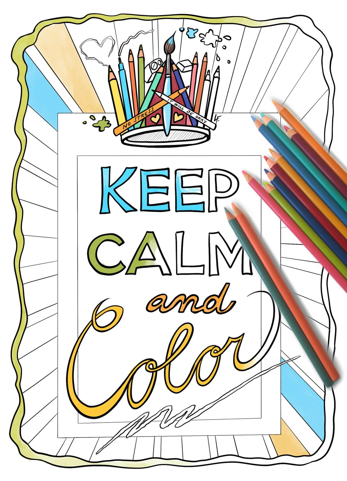 Coloring Page for Adults Keep Calm and Color Adult Coloring - Etsy