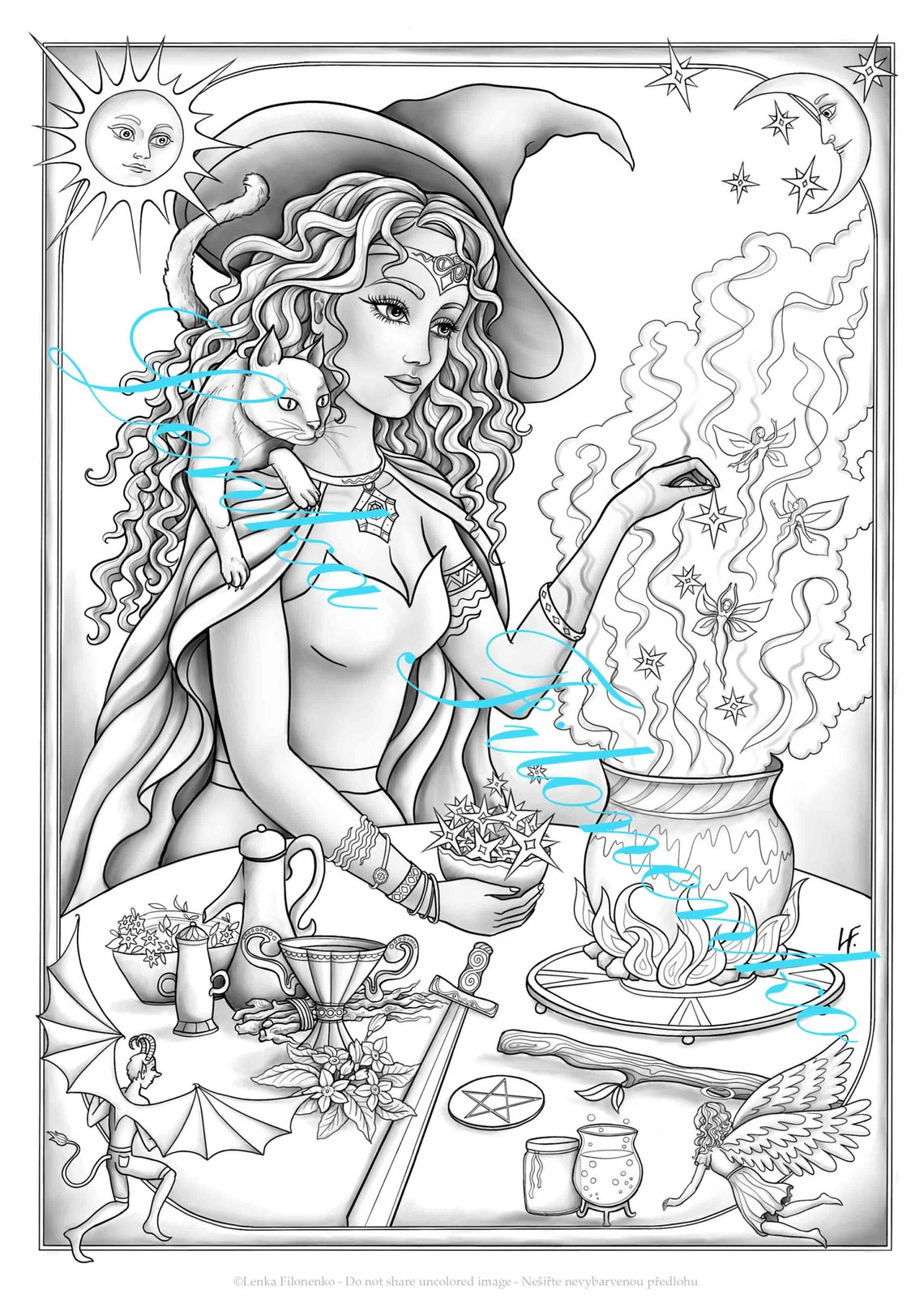 Set of 4 Coloring Pagesfall Witch Autumn Halloween GREY | Etsy