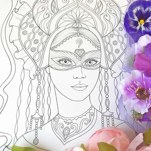 Coloring Page for Adults, Lady Infinity With a Mask - Line Art, PDF ...