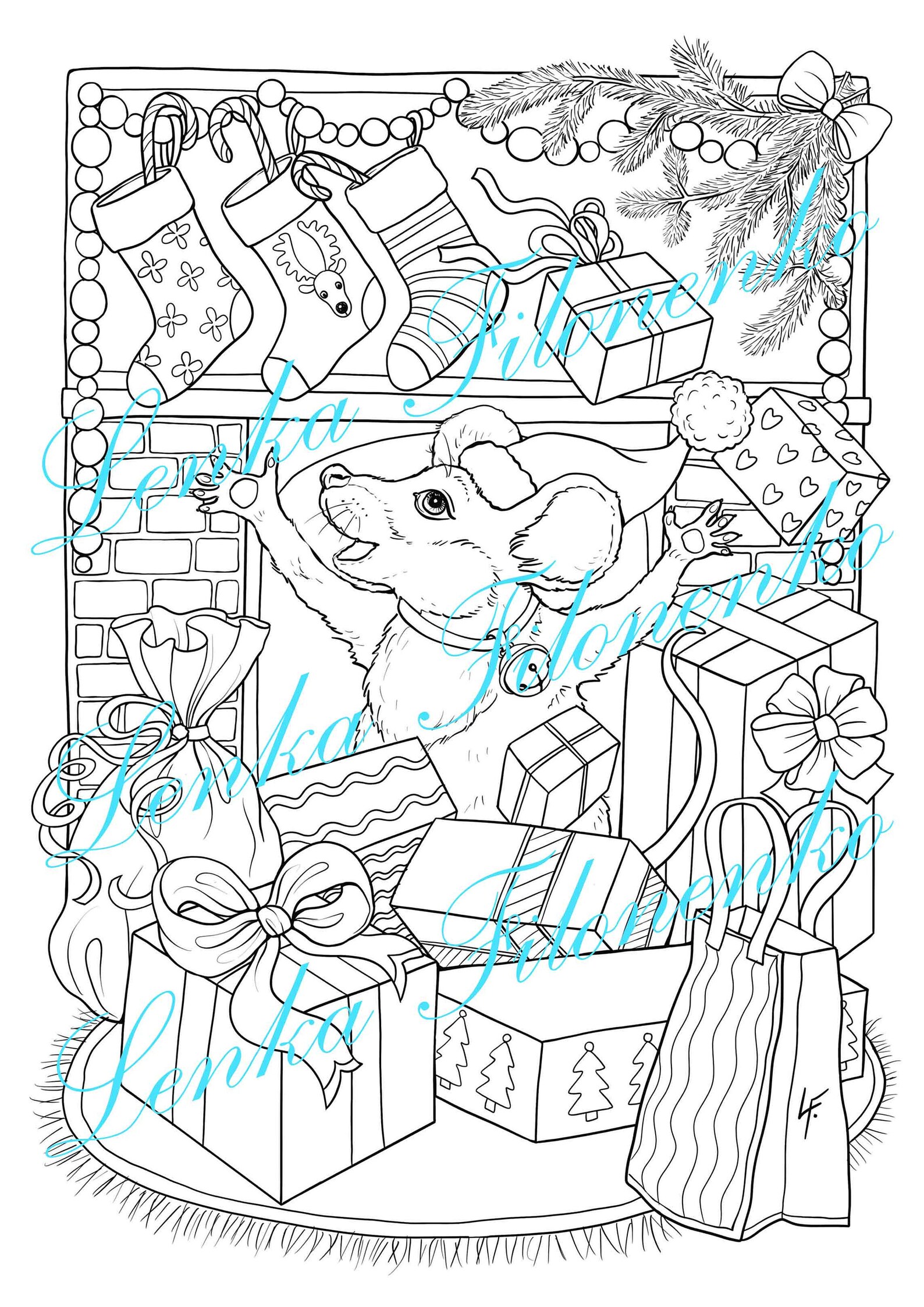 Set of 4 Christmas LINE ART Coloring Pages 2020 PDF Download | Etsy