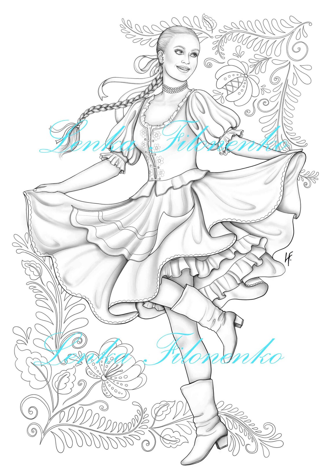 Coloring Page for Adults Folklore Slovak Dancer Greyscale - Etsy