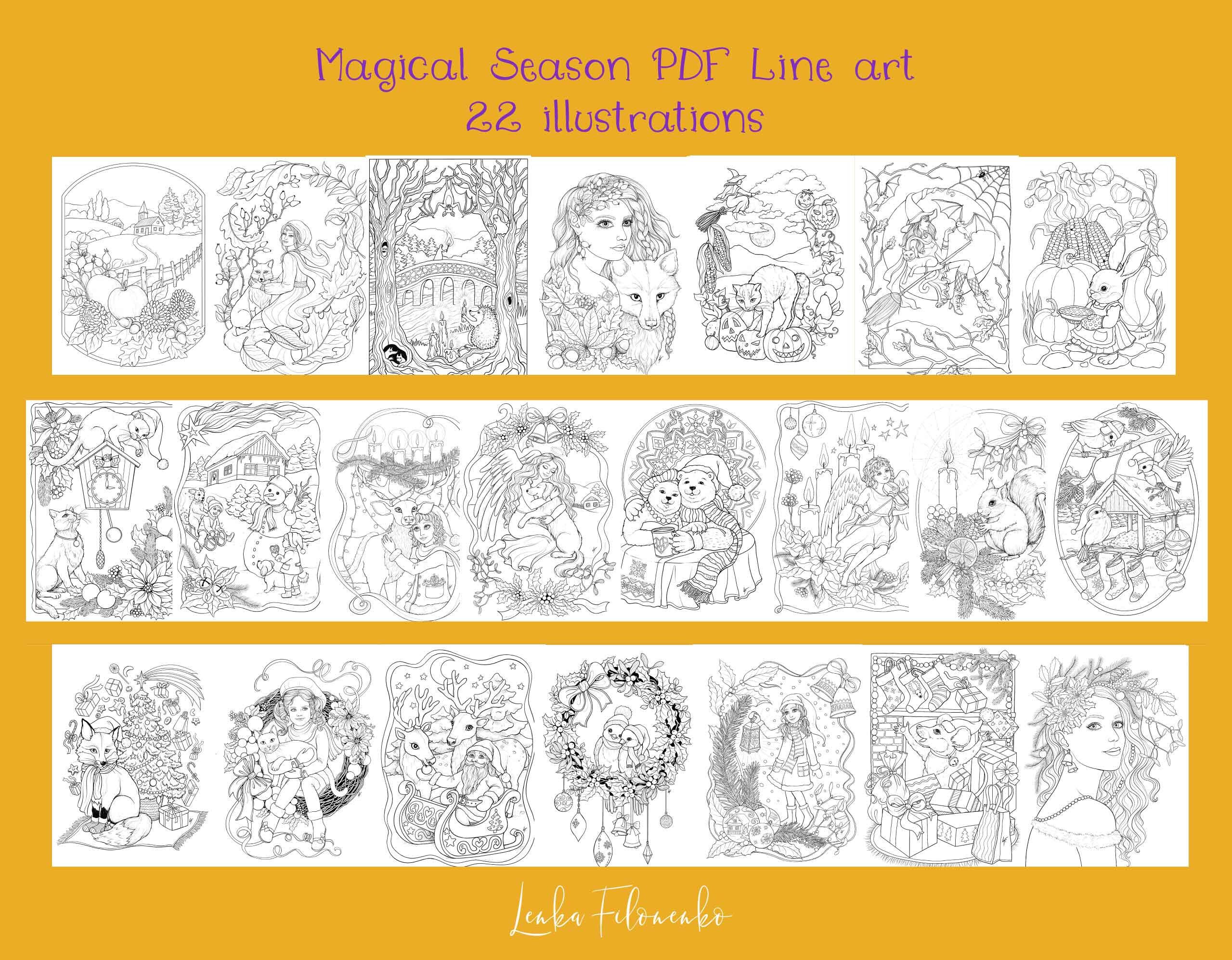 Printable Christmas Line Art Coloring Book, Magical Season PDF Download ...