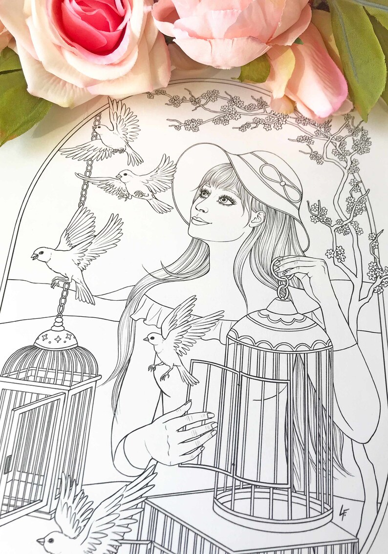 Coloring Page for Adults Freedom Lady Line Art PDF | Etsy