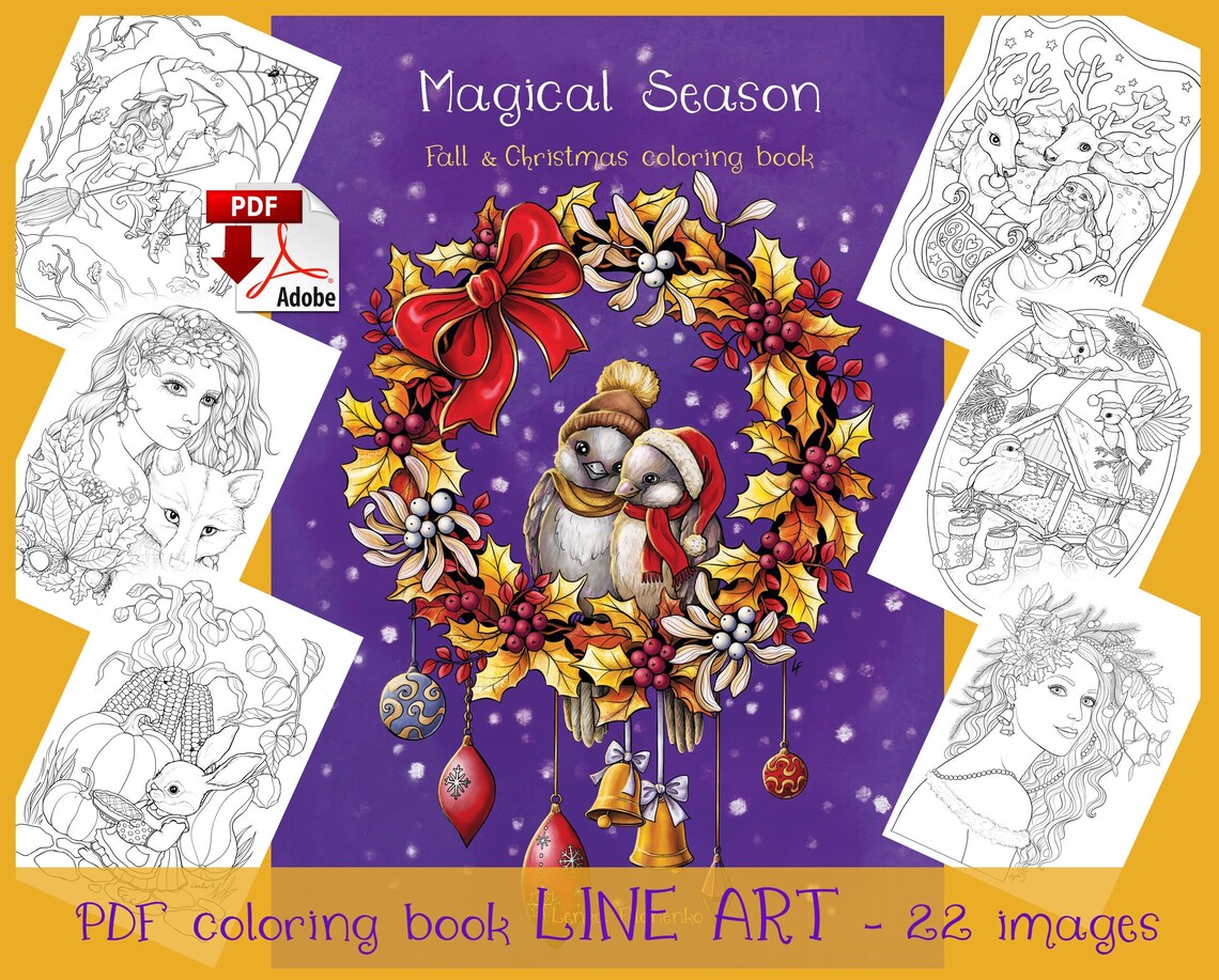Printable Christmas Line Art Coloring Book Magical Season PDF - Etsy