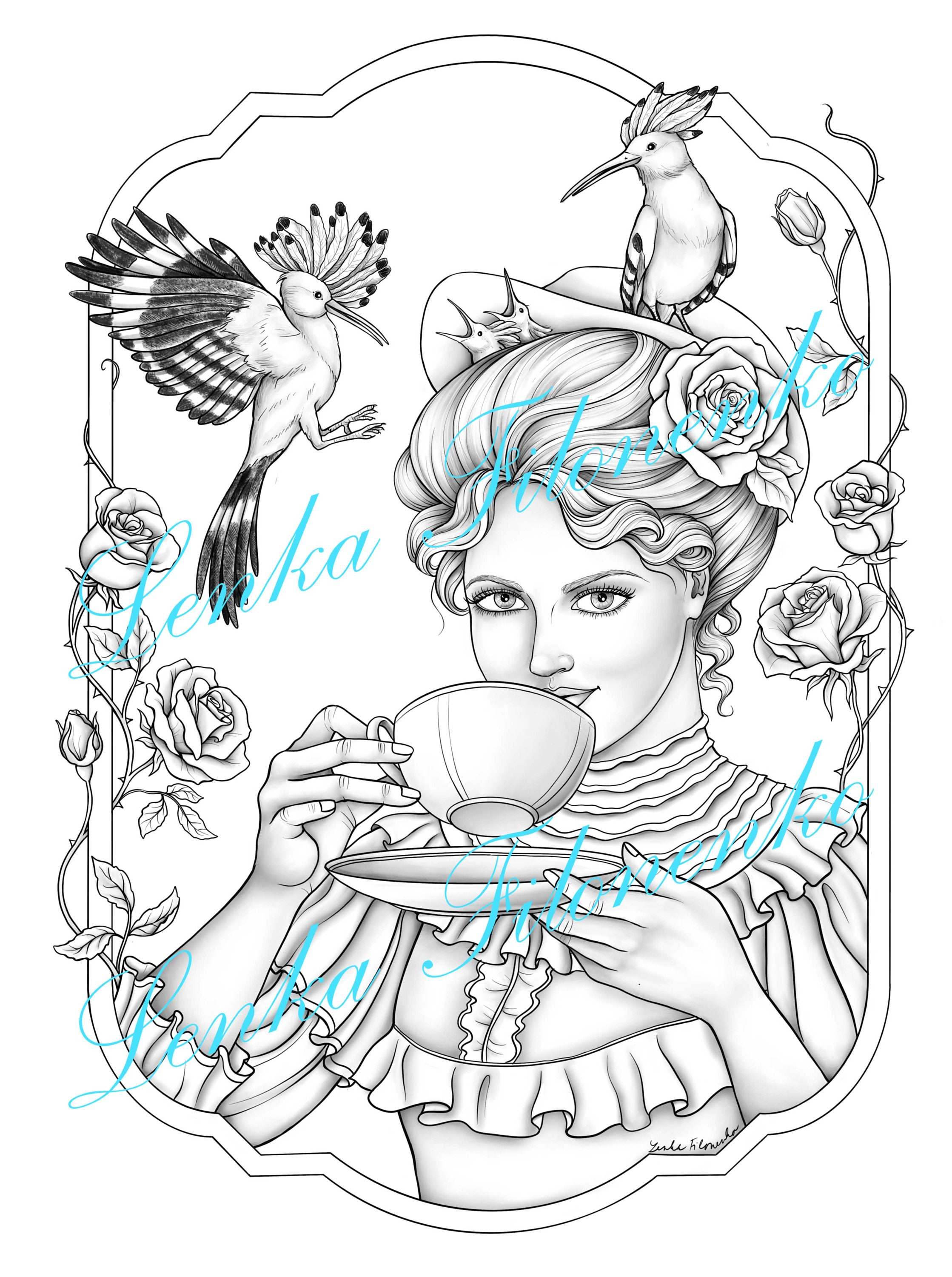 Set of 3 Grey Scale Coloring Pages Victorian Fashion and - Etsy