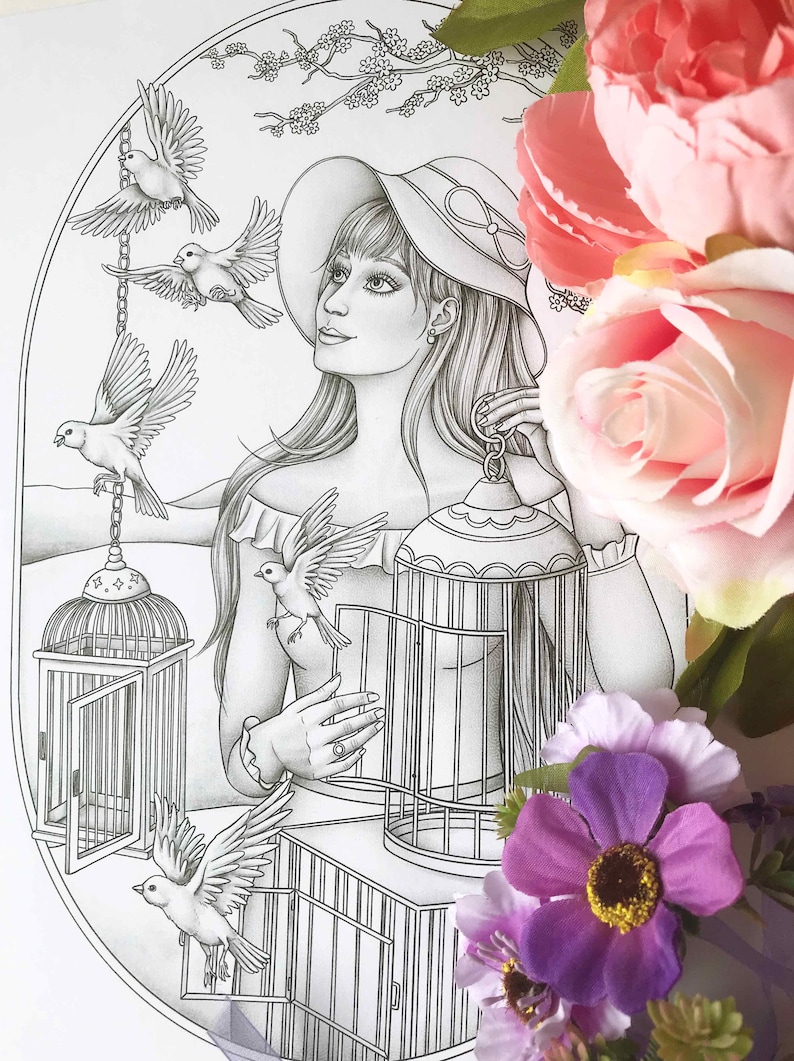 Coloring Page for Adults, Freedom Lady - Grey Scale, PDF Download and ...