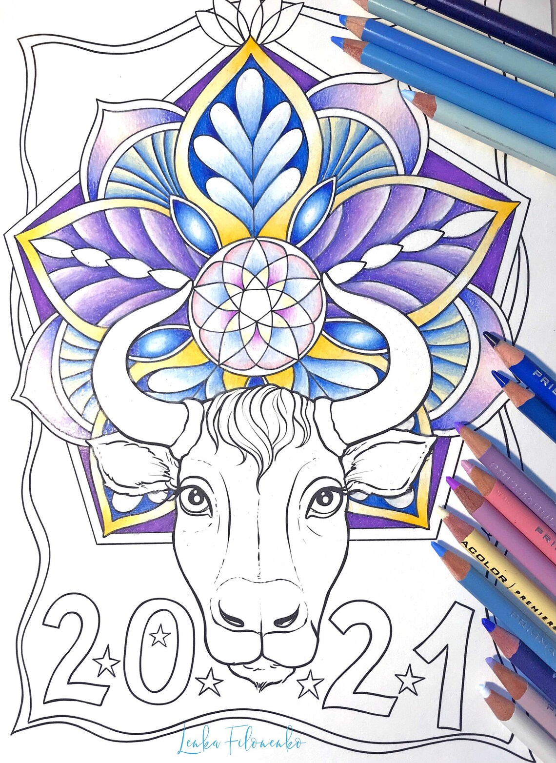 Coloring Page for Adults 2021 Chinese Year of Ox PDF | Etsy