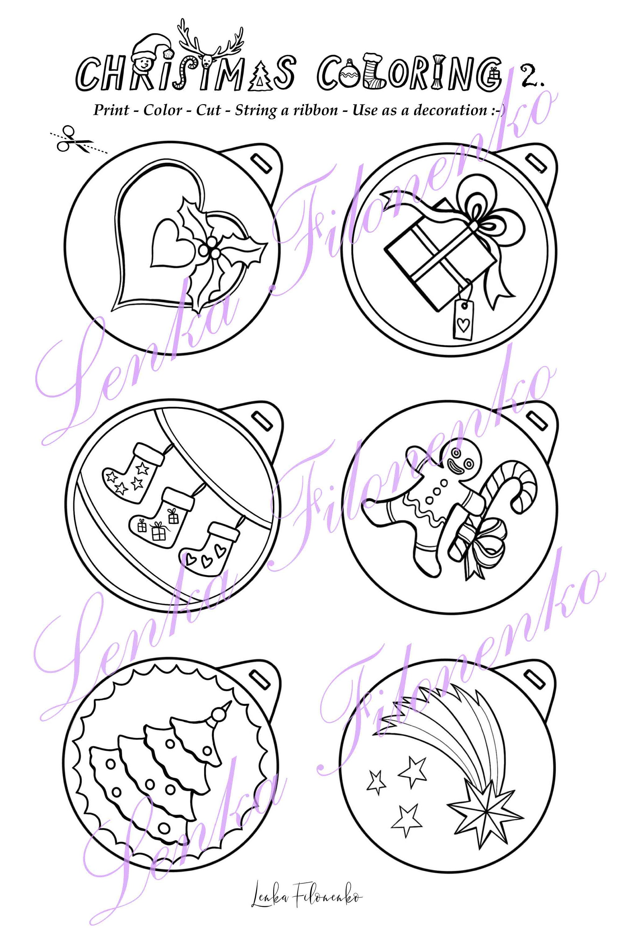 Christmas Coloring Advent calendar 24 small decorations to | Etsy